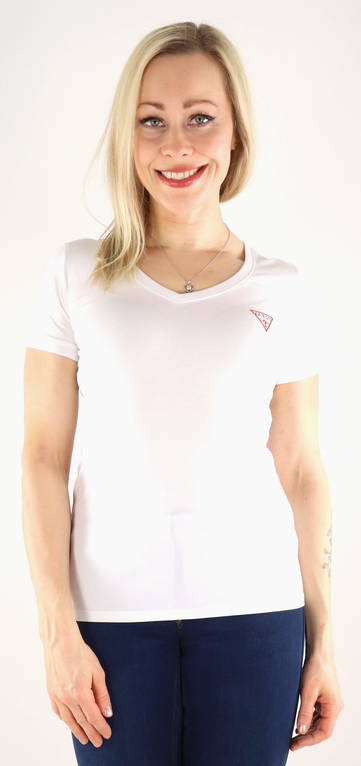 Guess T-shirt Mini Triangle v-neck white - Stilettoshop.eu webstore
