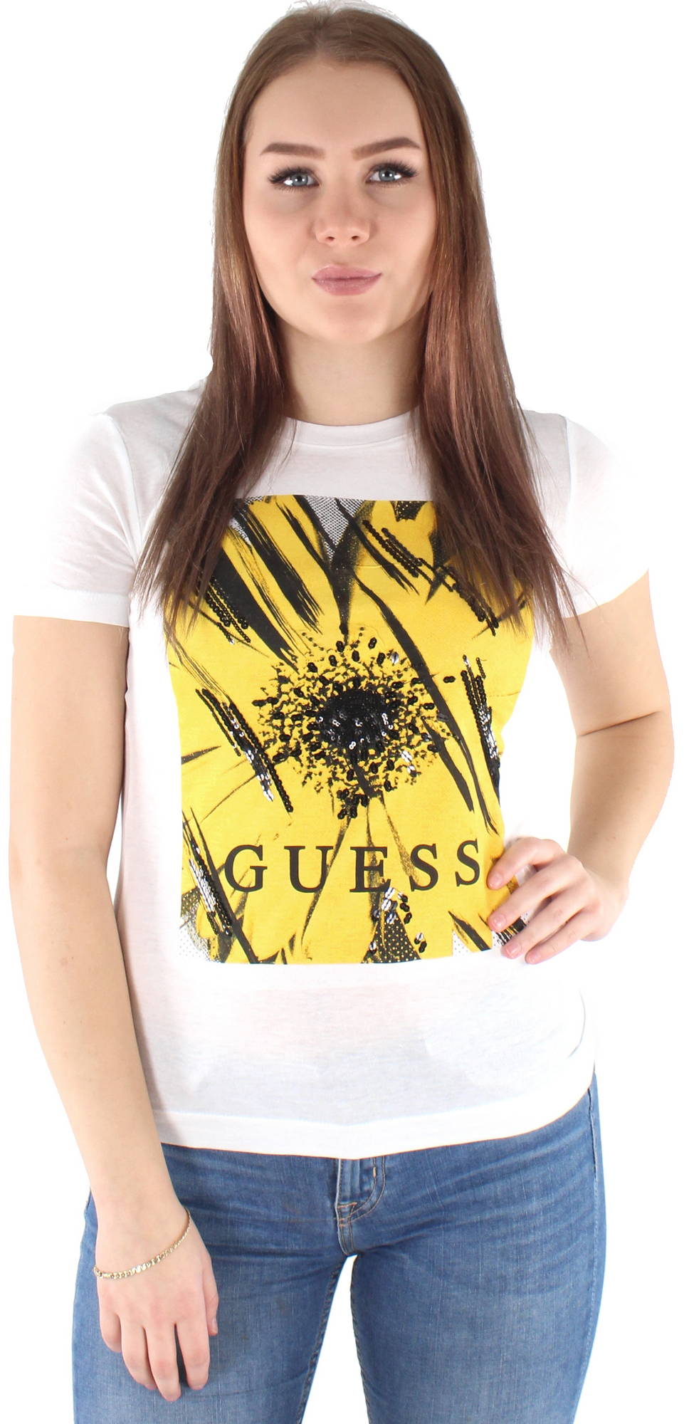 Guess T-Shirt Daisy, White/Yellow - Stilettoshop.eu webstore